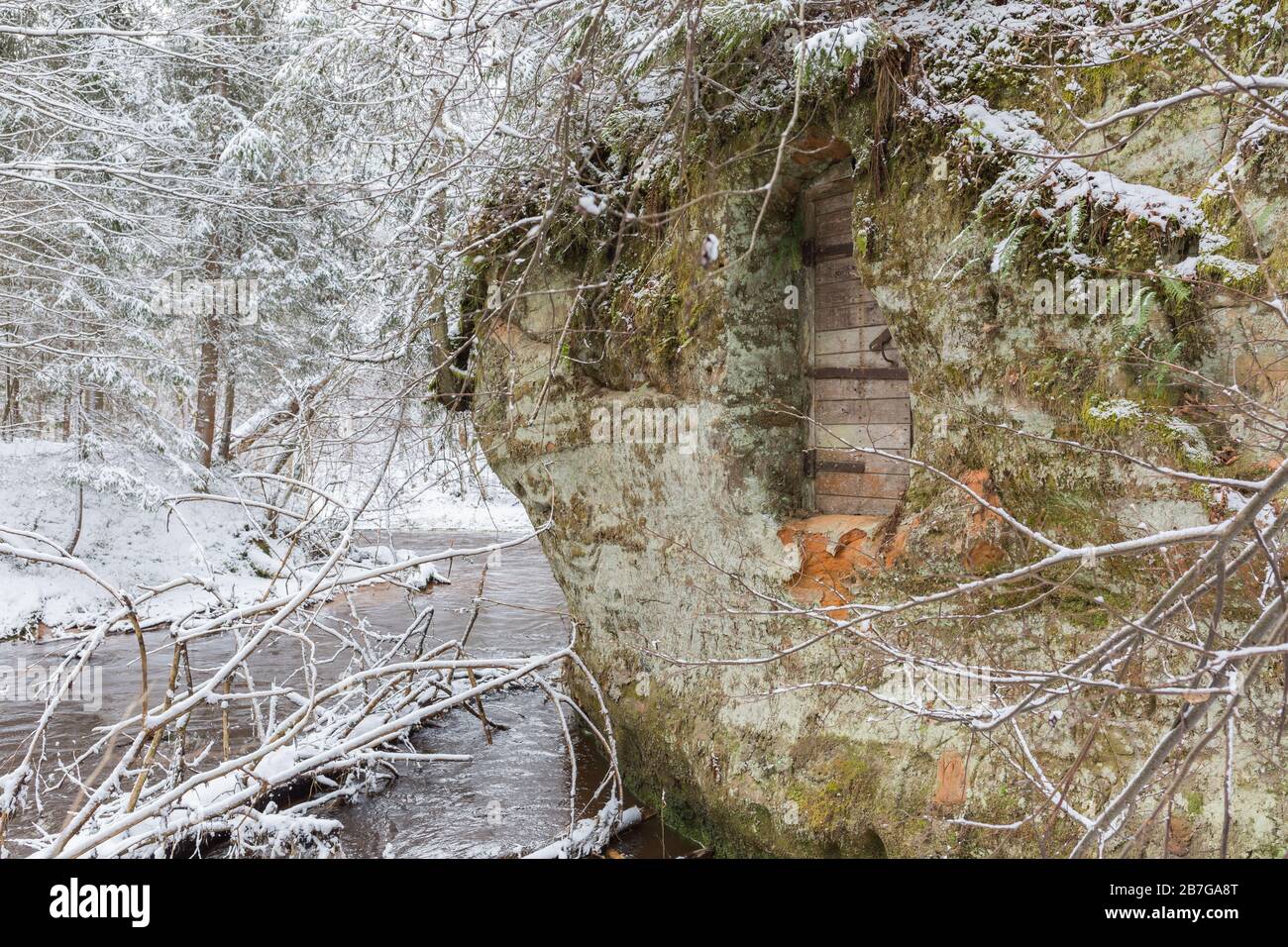 City Ligatne, Latvia. Sand cellars by the river. In the past, food was ...