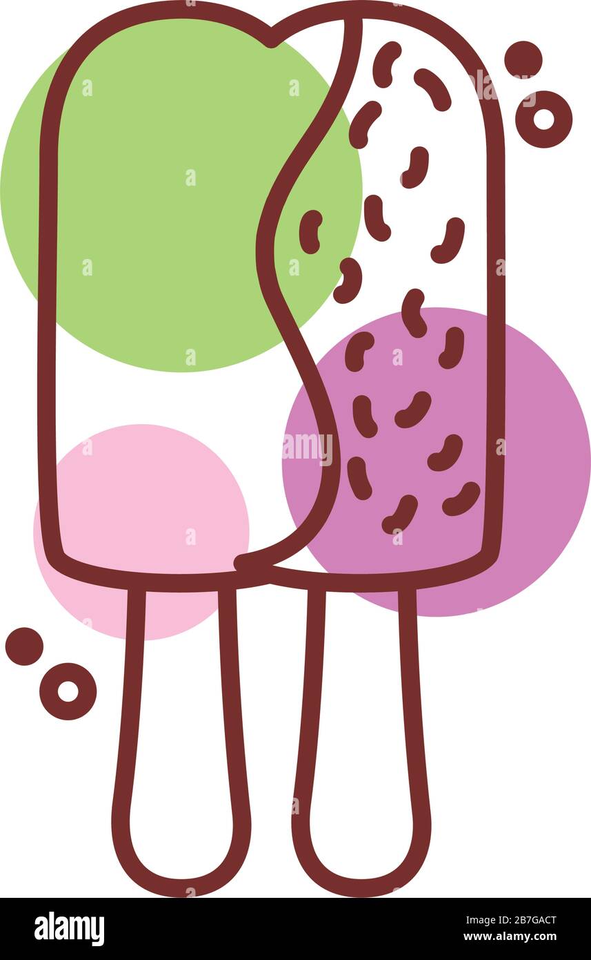 delicious ice cream in double stick with two flavors line color style ...