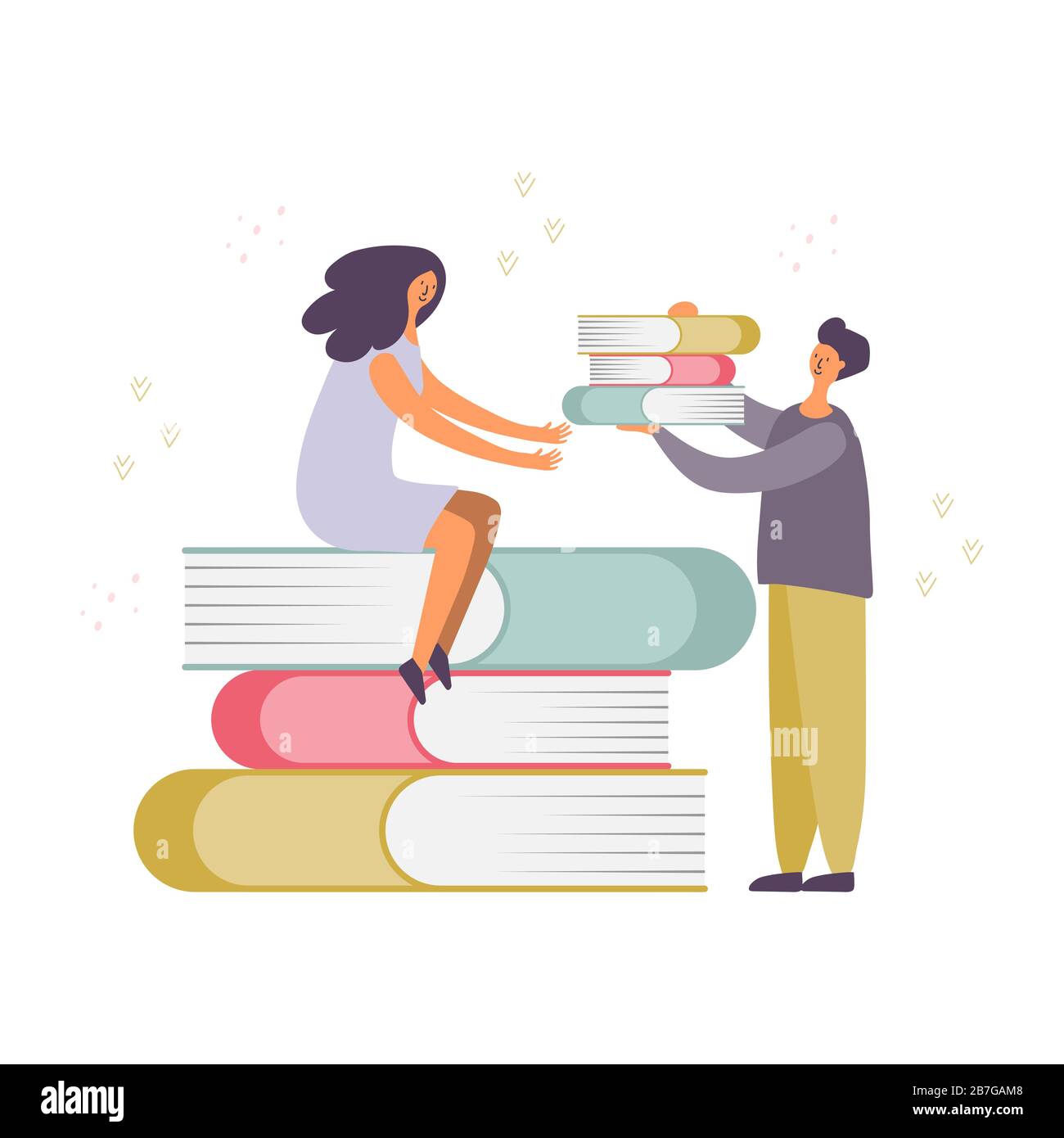 Students preparing for exam in library vector illustration Stock Vector ...