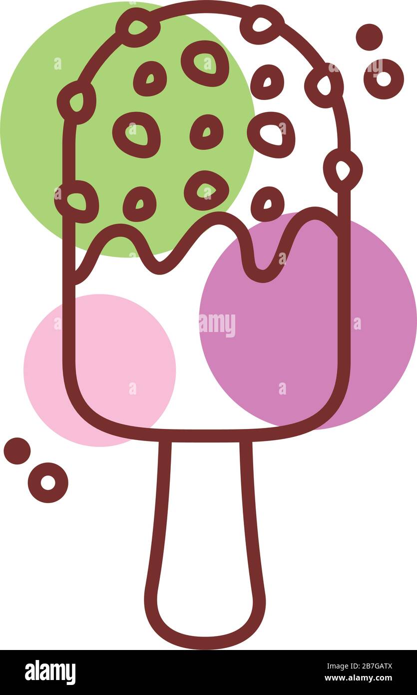 delicious ice cream in stick with chips line color style icon Stock ...