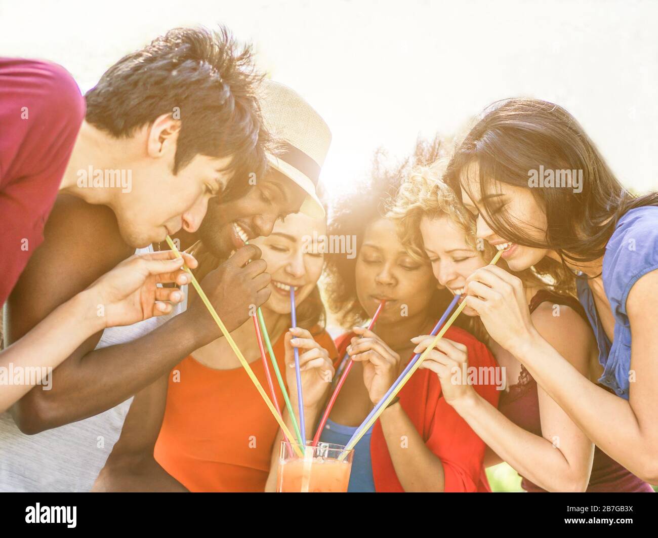 Happy friends enjoying summer party outdoor drinking extra large ...