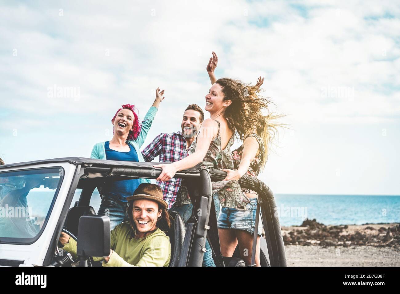 Group of young people car hi-res stock photography and images - Alamy
