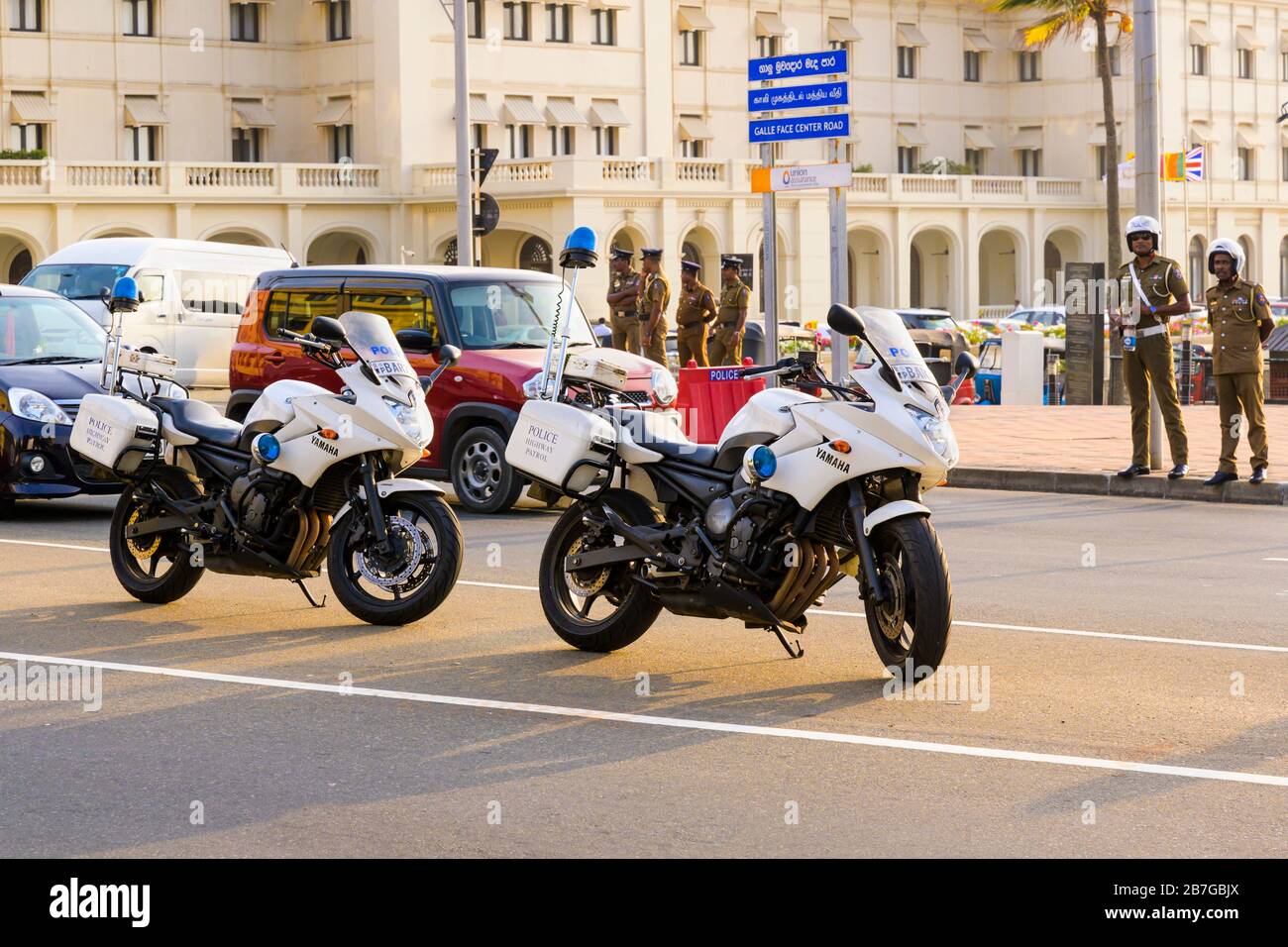 South Asia Sri Lanka Capital City Colombo police policemen motorbikes ...