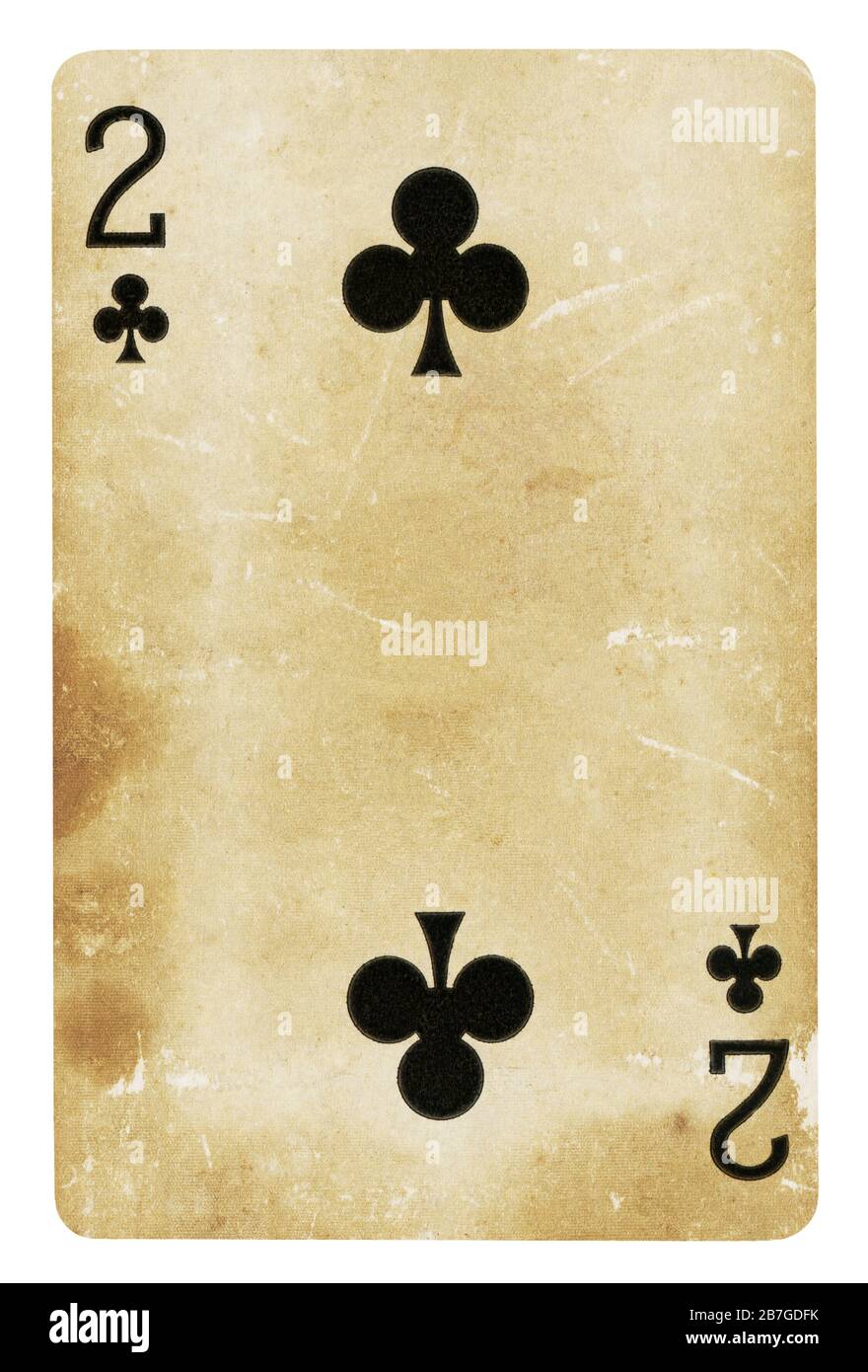 Two of Clubs Vintage playing card - isolated on white (clipping path ...