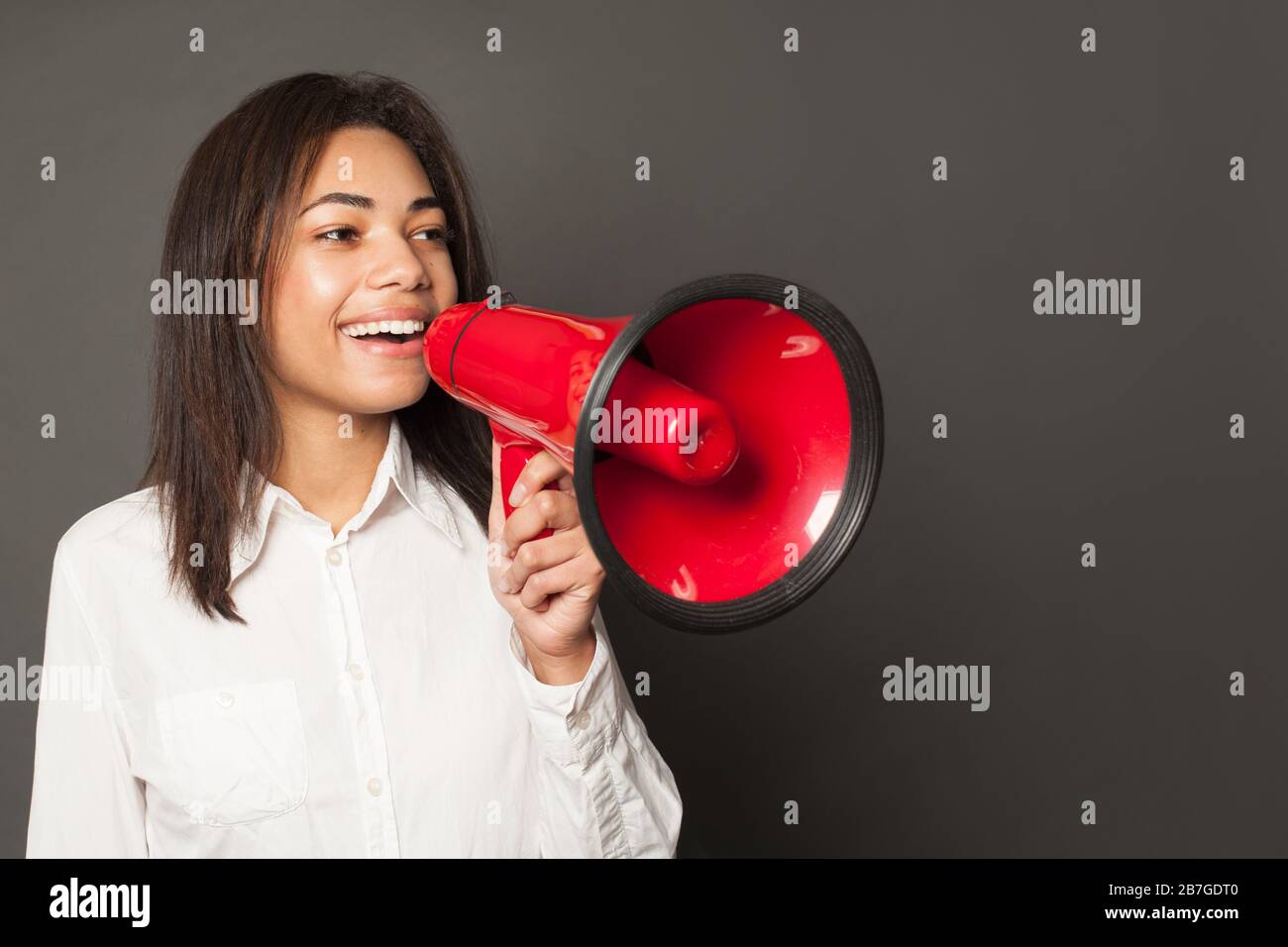 African American woman with loudspeaker Stock Photo - Alamy