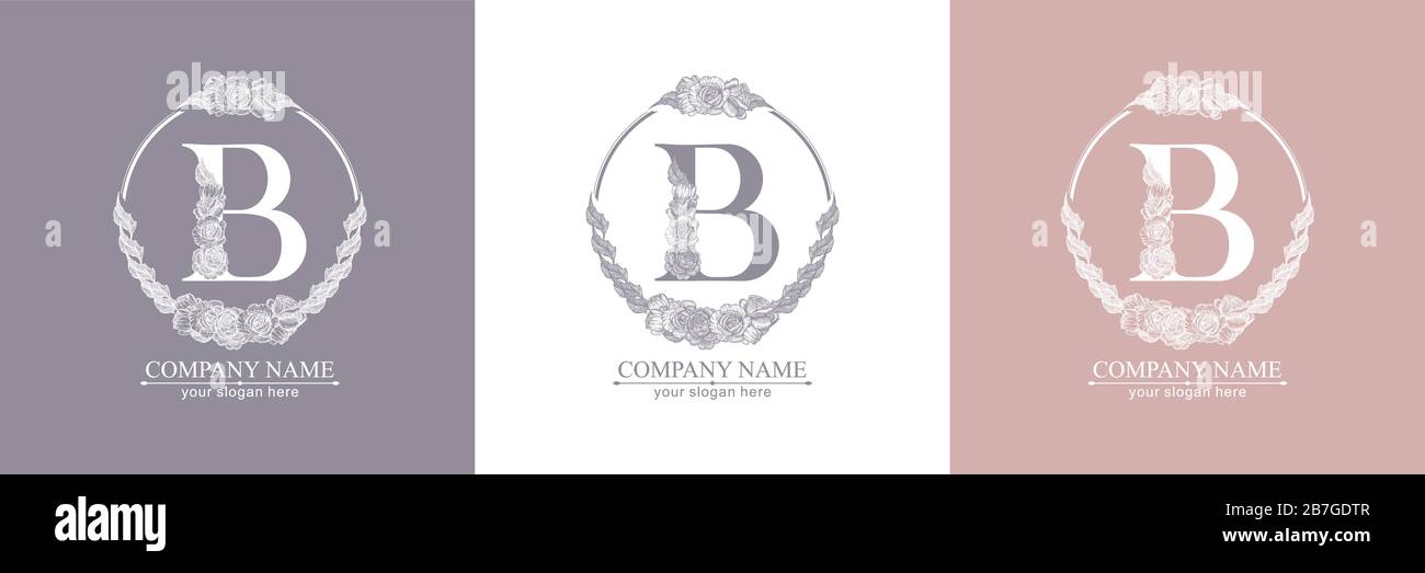 Letter B logo or monogram. For your business. Vector sign. Floral style ...