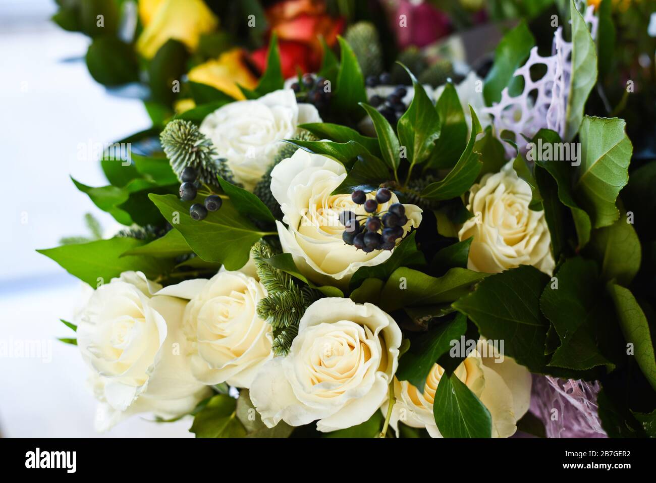 natural roses flower bouquet close up Stock Photo - Alamy