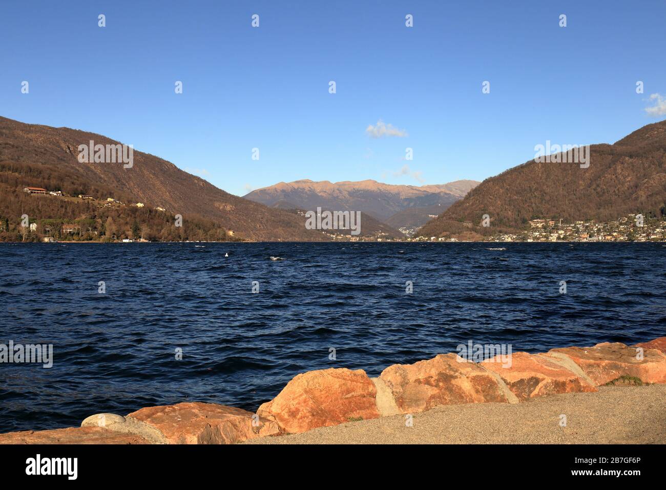 Panorama of Lake Lugano with mountains in the background Stock Photo ...