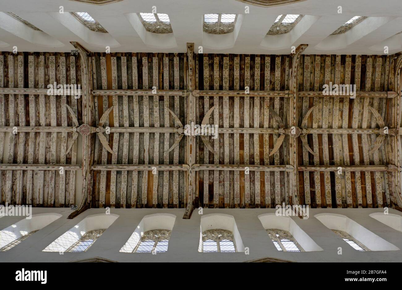 Angel roof, interior of the15th century church of the Holy Trinity ...