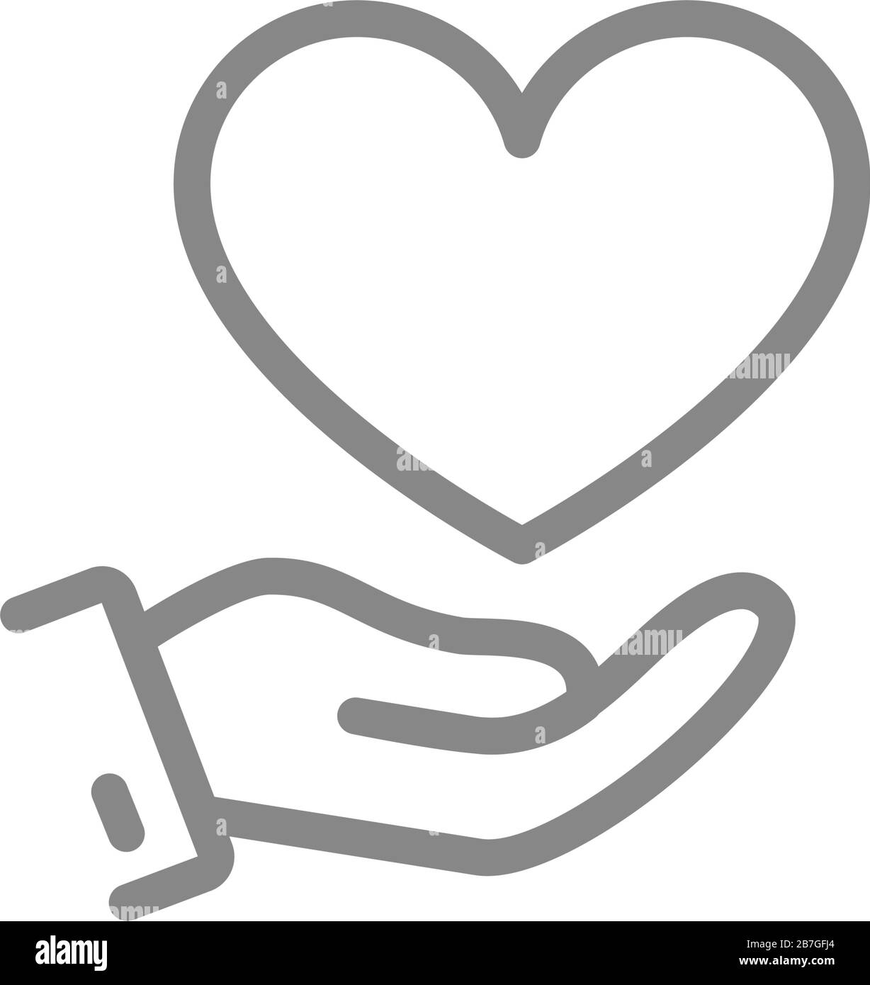 Hand with big heart, giving a love line icon. Charity, donation, like ...