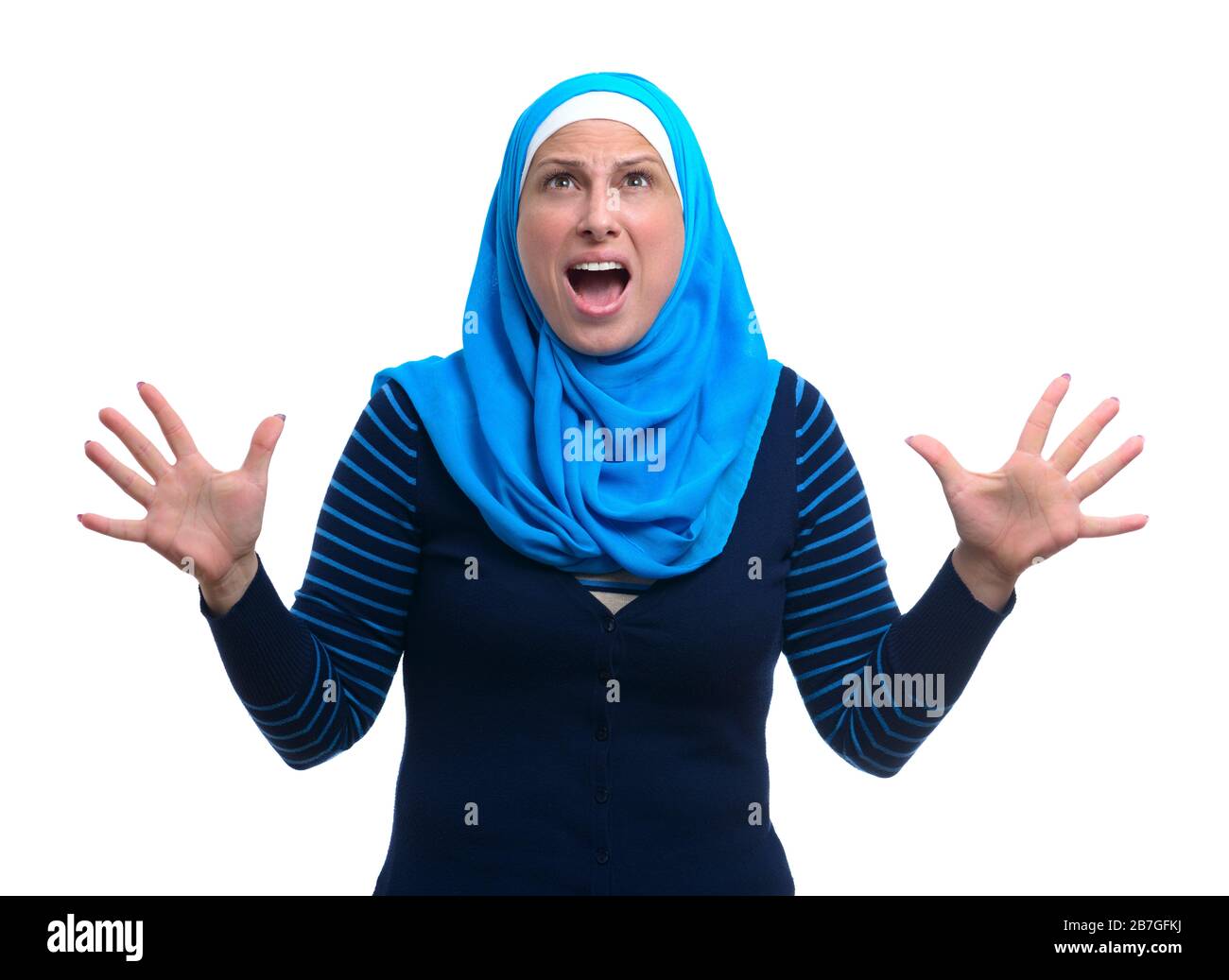 Muslim Scared Woman Screaming Isolated on White Background Stock Photo ...