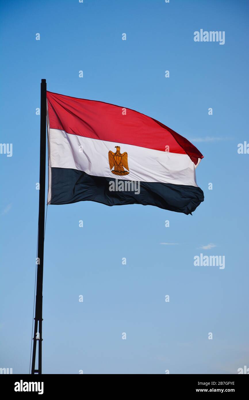 Flying Flag of Egypt Raised Up in The Sky Stock Photo - Alamy