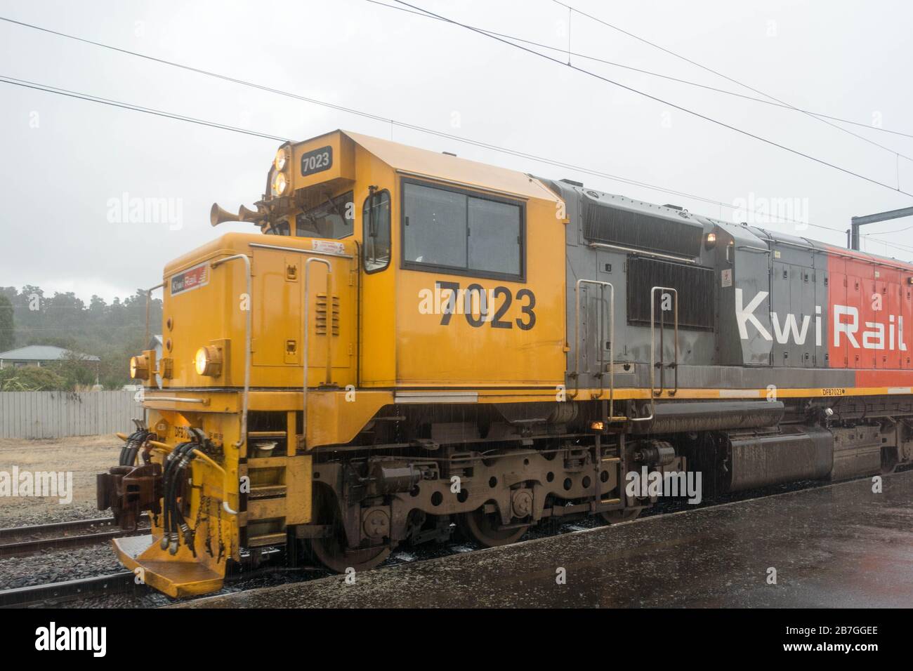 The Northern Explorer train approaches Ohakune station on New Zealands ...