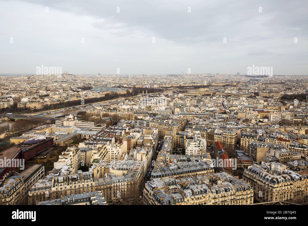 Aerial view of Paris city and Seine river from Eiffel Tower Stock Photo ...