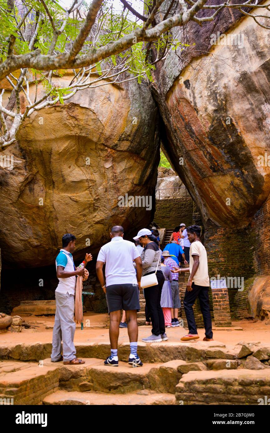 Asia Sri Lanka Sigiriya Rock Boulder Arch access to stone steps stairs ...