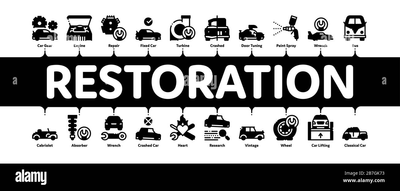 Car Restoration Repair Minimal Infographic Banner Vector Stock Vector ...