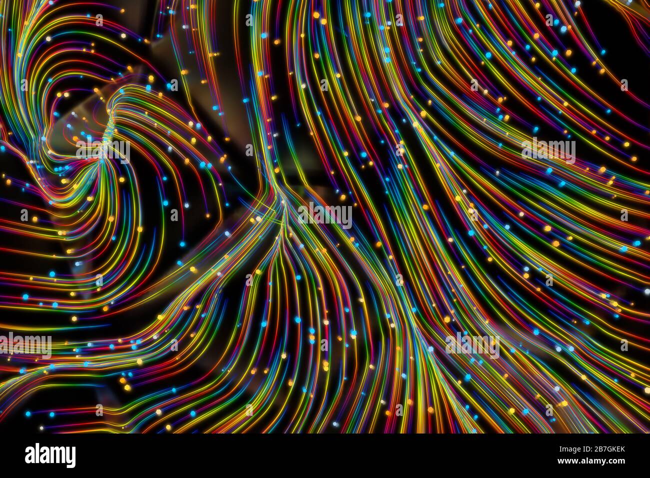 Neon glowing twisted cosmic lines on the glossy surface. Turbulence ...