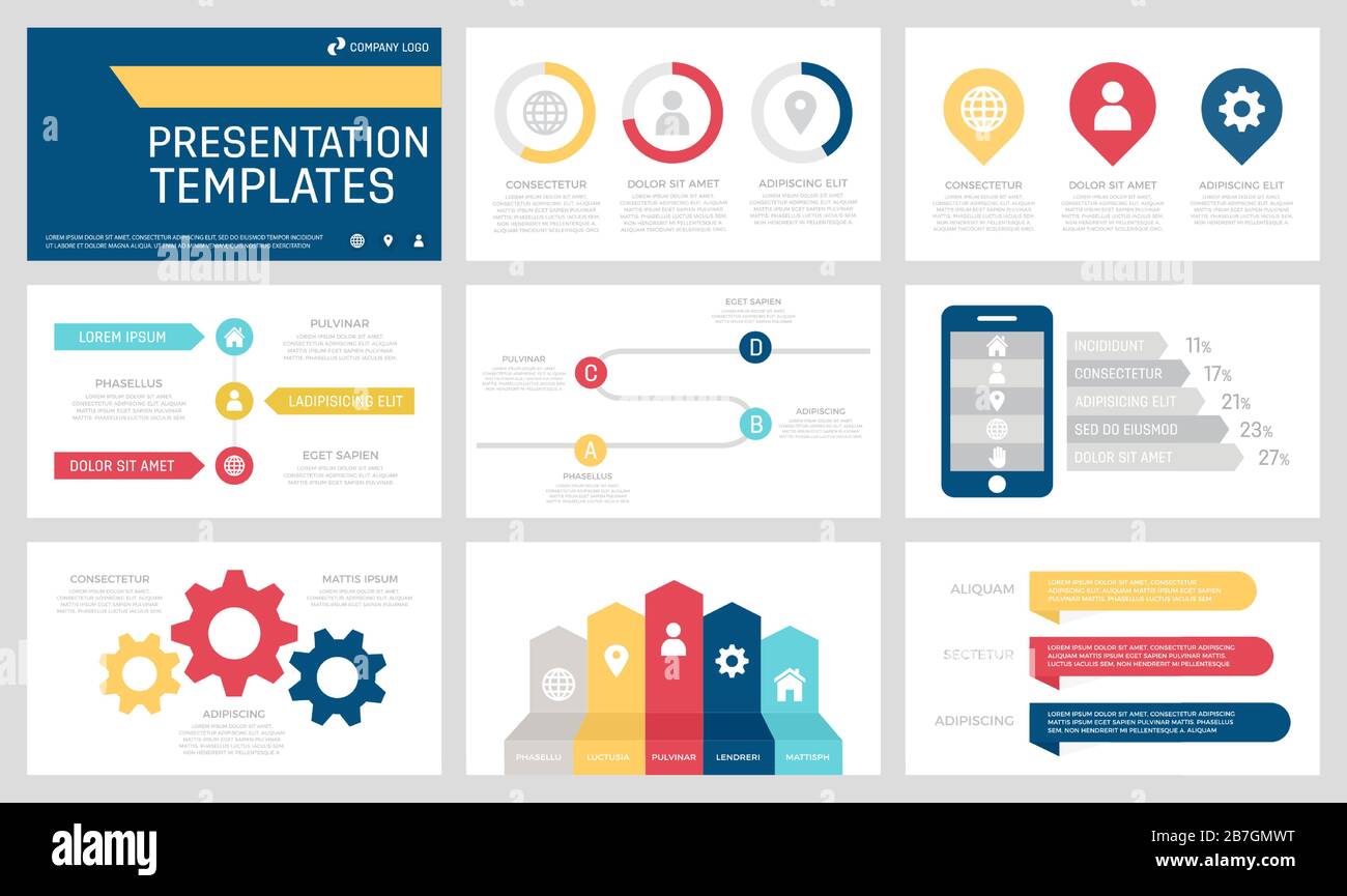 Set of grey, yellow, red and blue elements for multipurpose ...