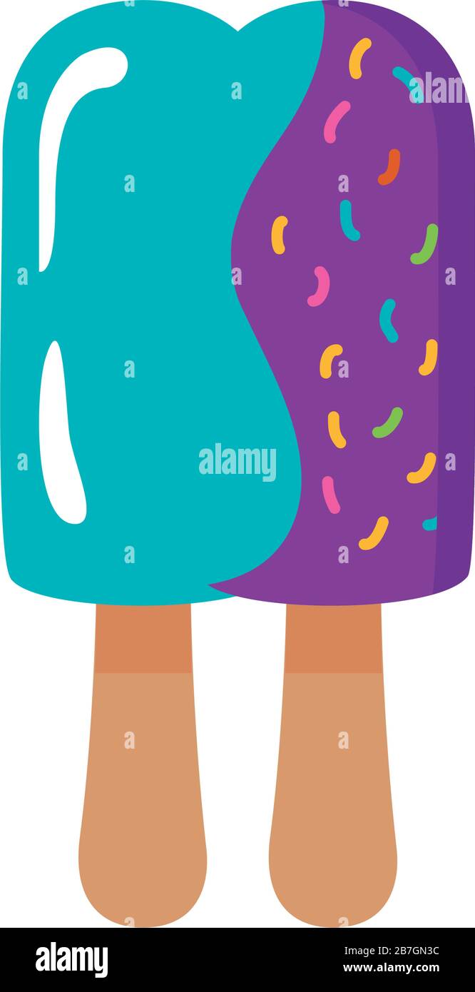 delicious ice cream in double stick with two flavors flat style Stock ...