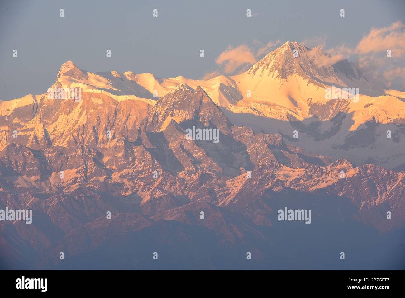 View at Annapurna massif from Saranghot on Nepal Stock Photo - Alamy