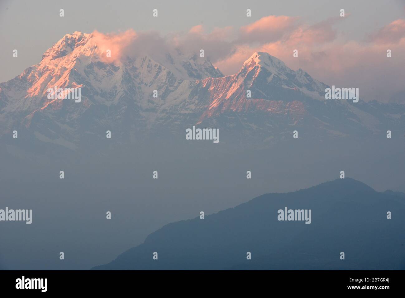 View at Annapurna massif from Saranghot on Nepal Stock Photo - Alamy