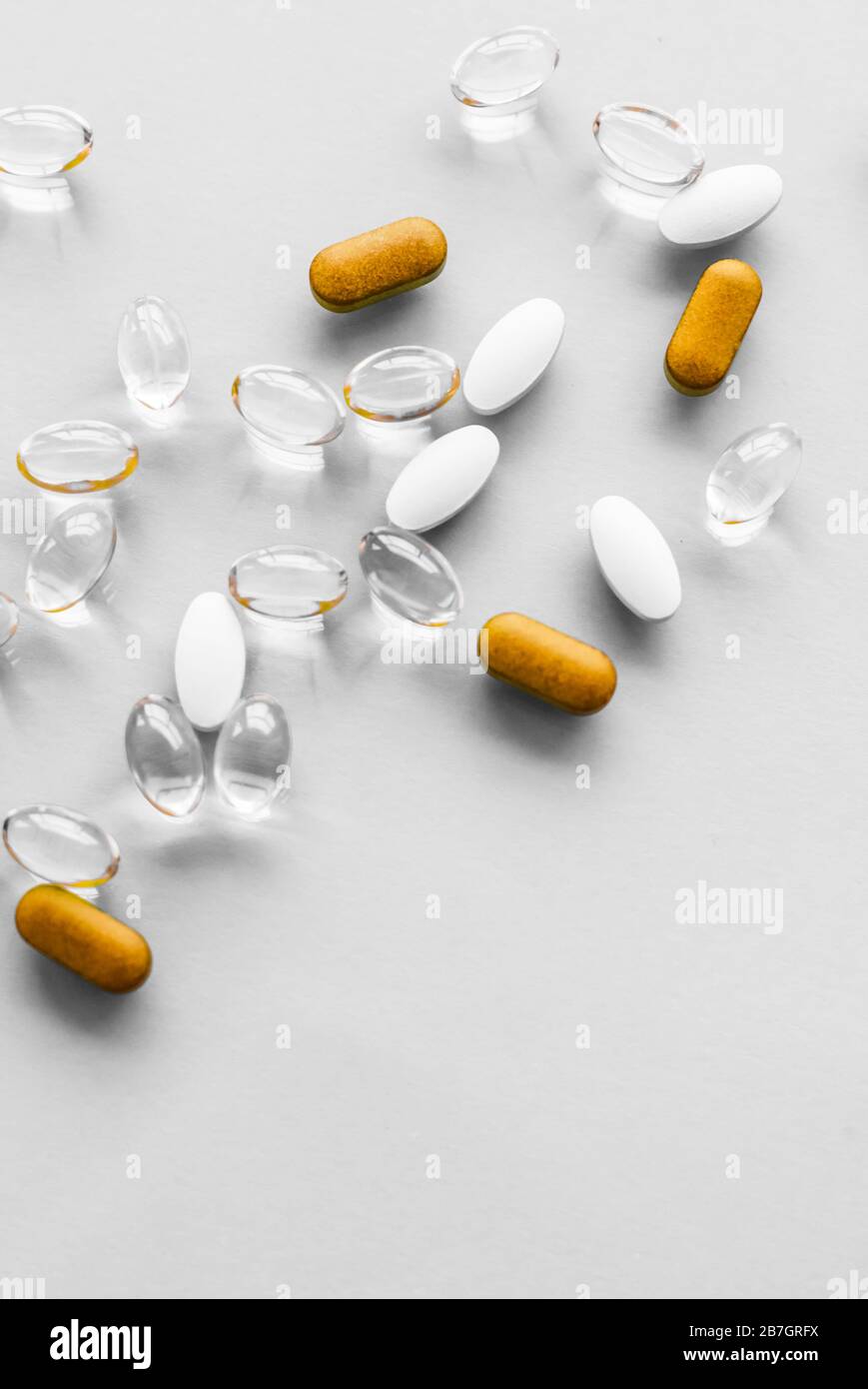 Pills, capsules and probiotics, healthcare and medicine for virus ...