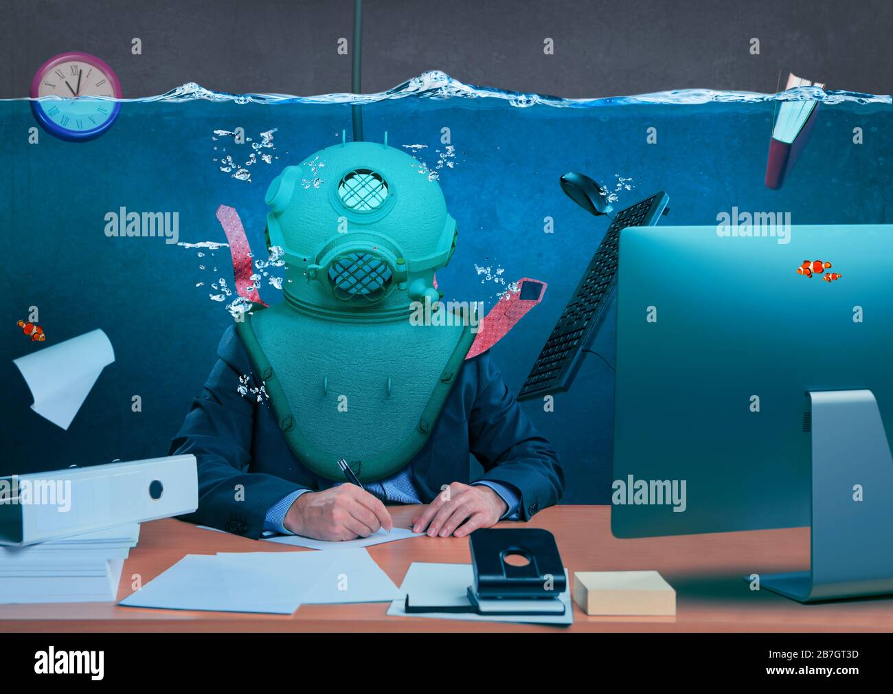 symbolic picture of a overworked office worker and stress in job Stock ...