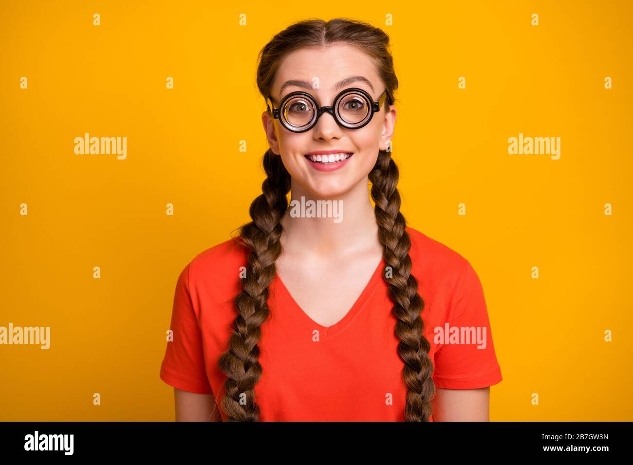 Photo of funny pretty student lady clever person diligent pupil listen ...