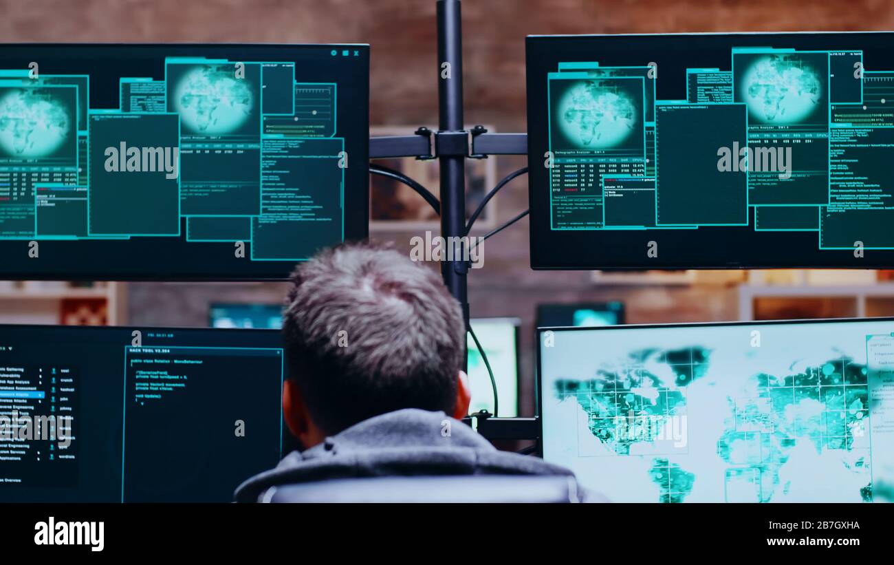 Back View Of Cyber Criminals Get Access Denied While Hacking The