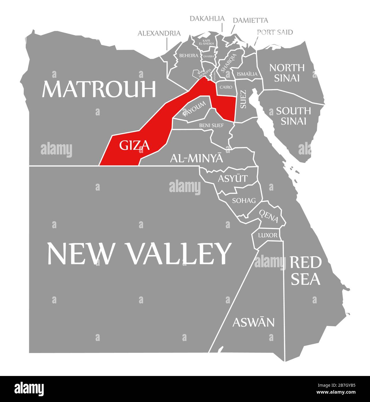 Giza red highlighted in map of Egypt Stock Photo - Alamy