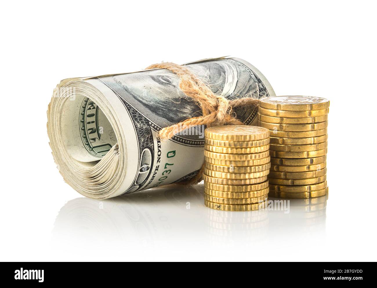 American dollars and coins isolated on a white background Stock Photo ...