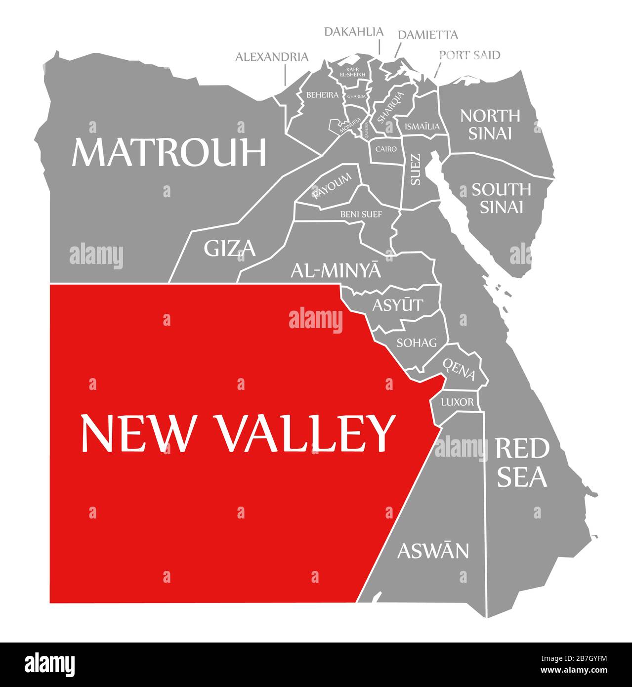New Valley red highlighted in map of Egypt Stock Photo - Alamy