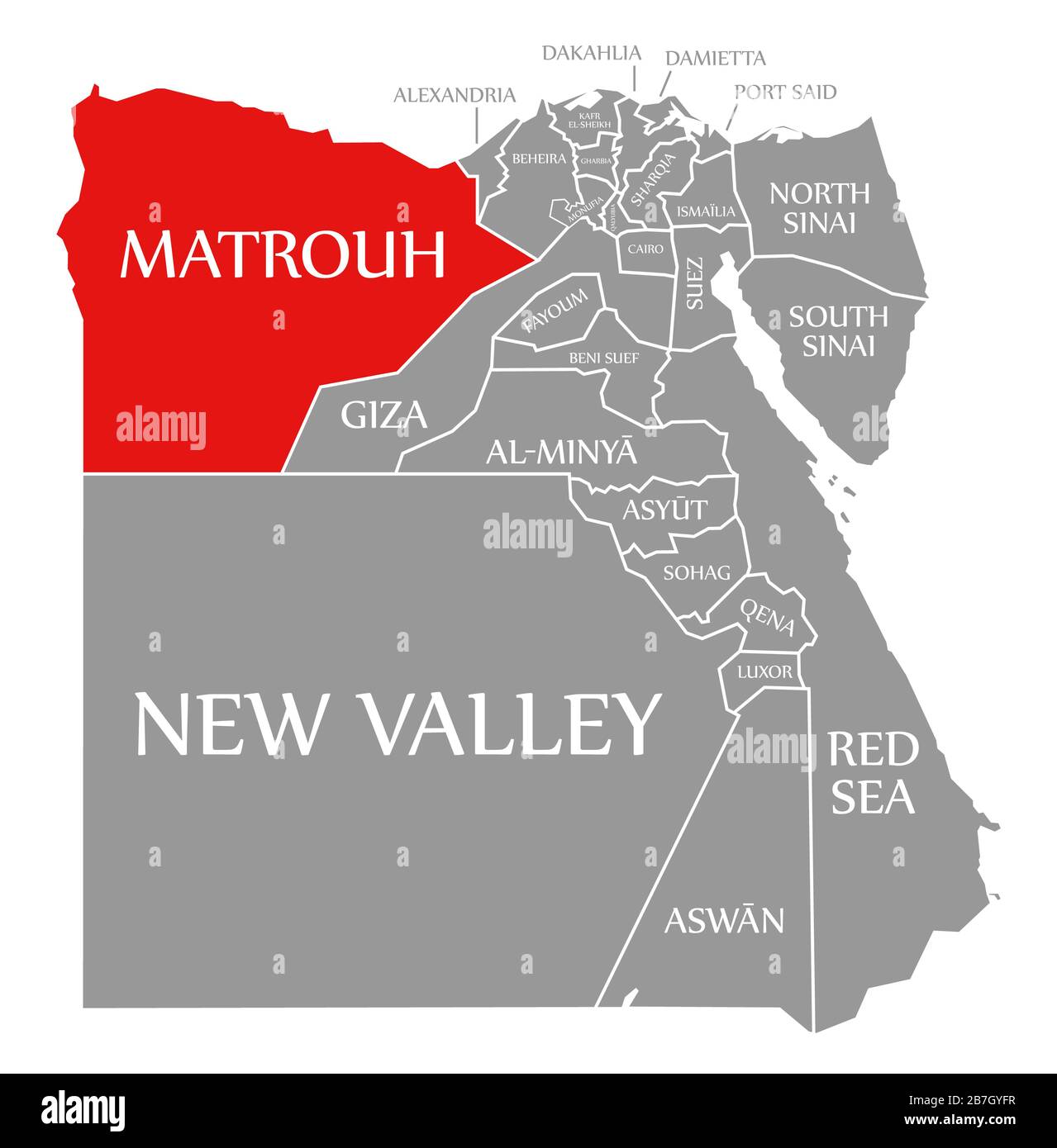 Matrouh red highlighted in map of Egypt Stock Photo - Alamy