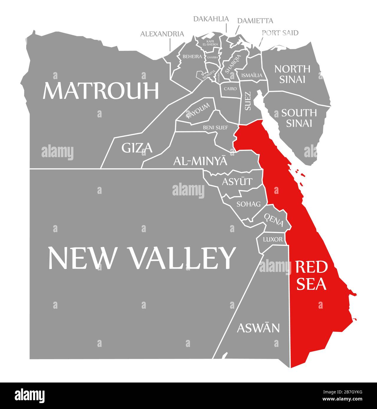 Red Sea red highlighted in map of Egypt Stock Photo - Alamy