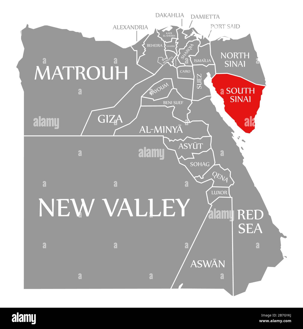 South Sinai red highlighted in map of Egypt Stock Photo - Alamy