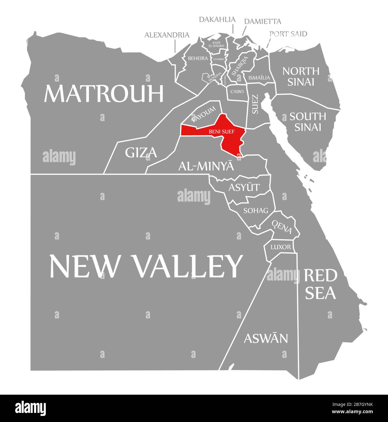 Beni Suef red highlighted in map of Egypt Stock Photo - Alamy