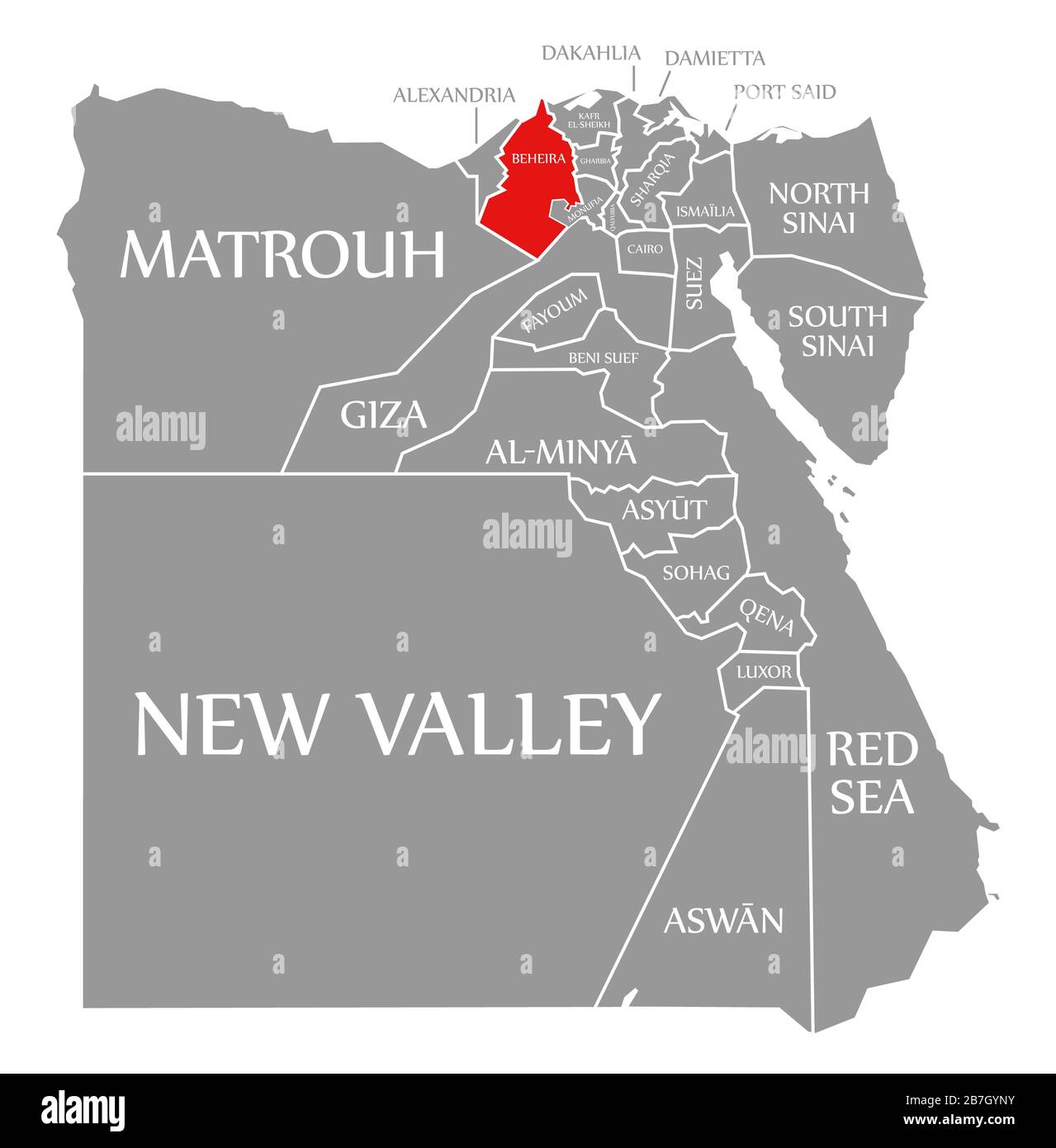 Beheira red highlighted in map of Egypt Stock Photo - Alamy