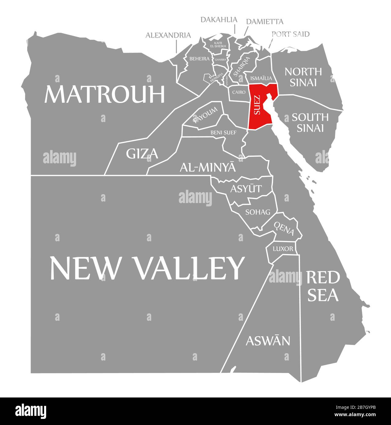 Suez red highlighted in map of Egypt Stock Photo - Alamy