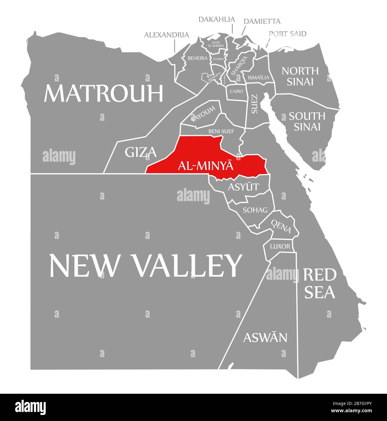 Al-Minya red highlighted in map of Egypt Stock Photo - Alamy