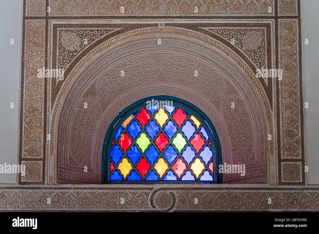 Stained glass window inside Bahia Palace, Marrakesh. Morocco Stock ...