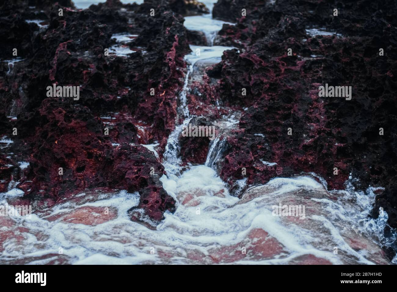 Storm in the ocean, sea waves crashing on rocks on the beach coast ...