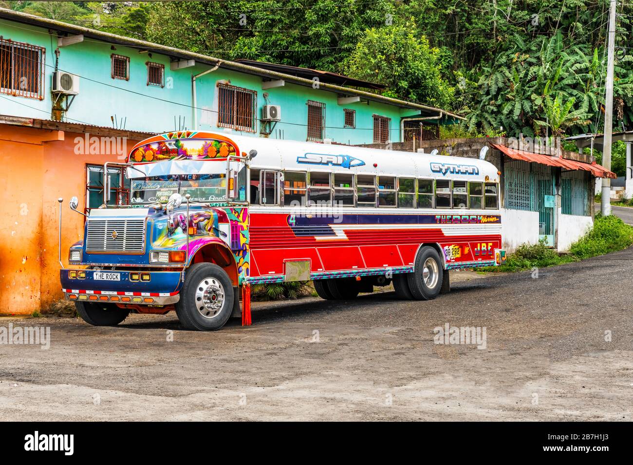 Portobelo, Panama – Feb 28, 2020: Colorful bus called chicken bus ...