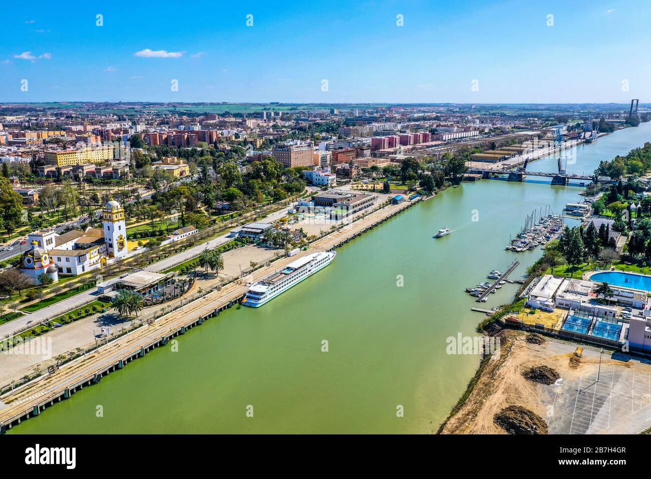 Sevilla city. Beautiful Aerial Panorama Shot. Centre and its landmarks ...