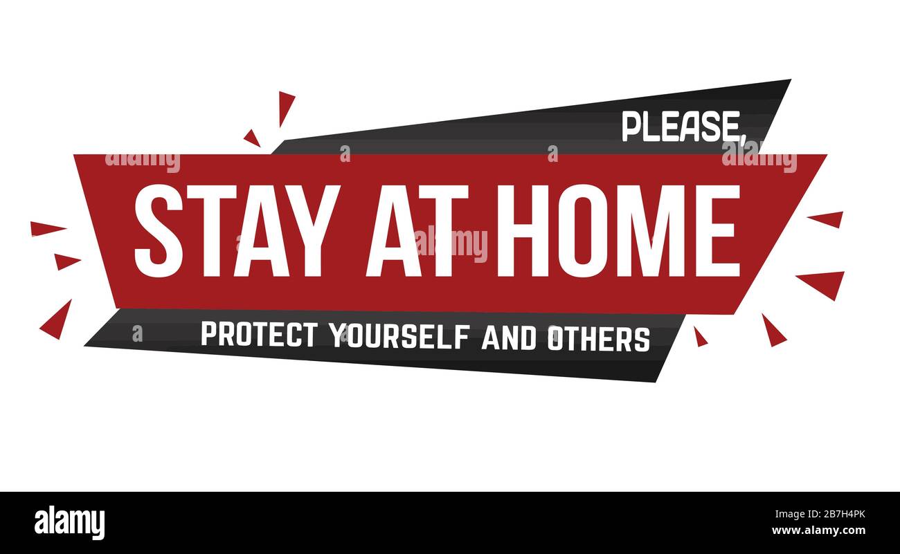 Please, stay at home banner design on white background, vector ...