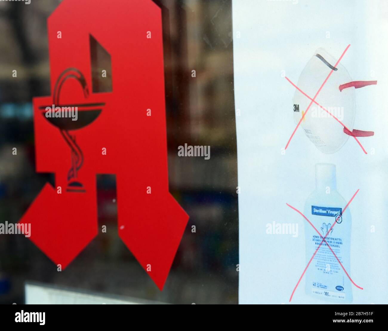 Berlin, Germany. 15th Mar, 2020. A sign in the window of a pharmacy ...