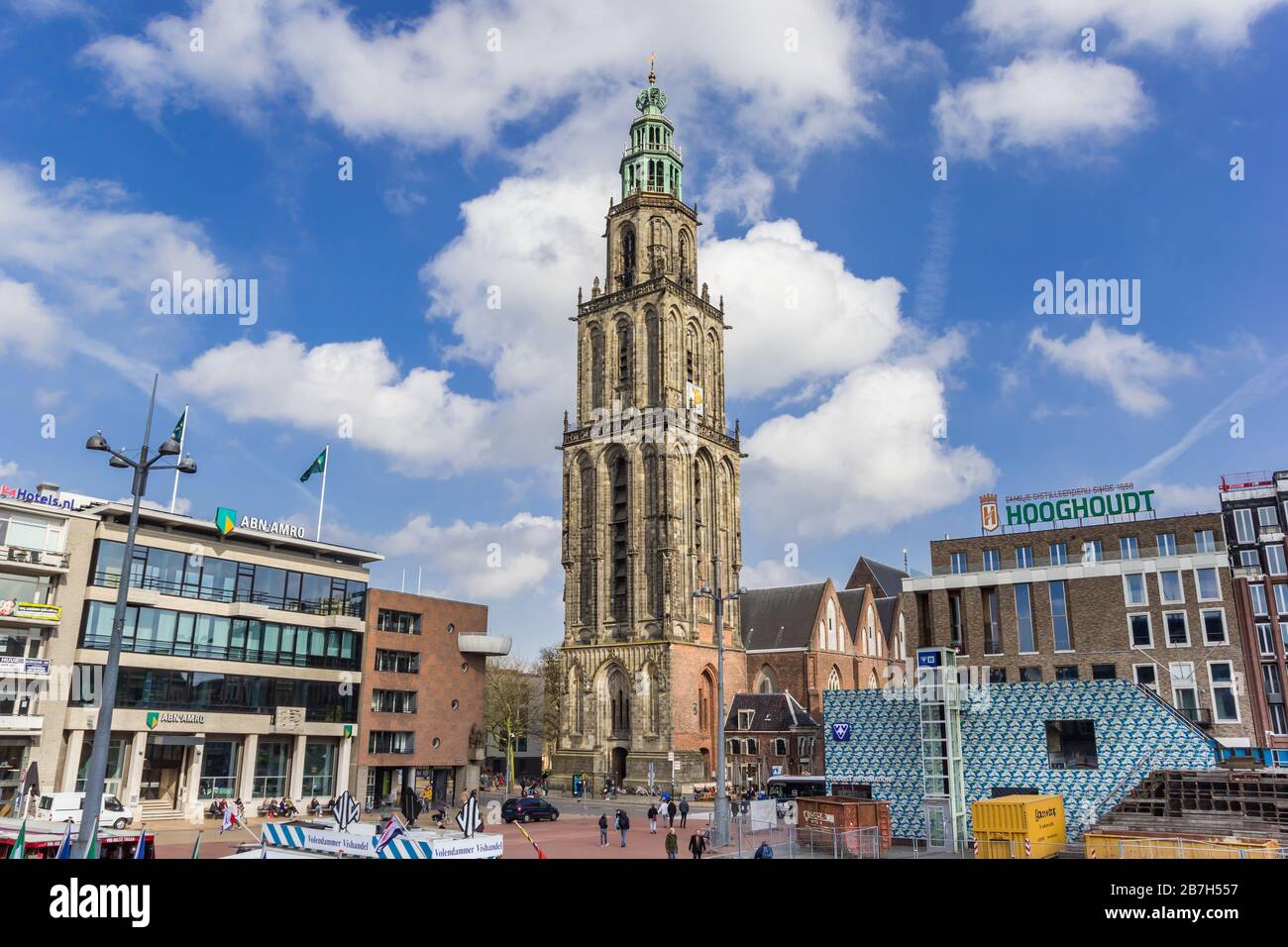 Central market square and Martini tower in Gronignen, Netherlands Stock ...