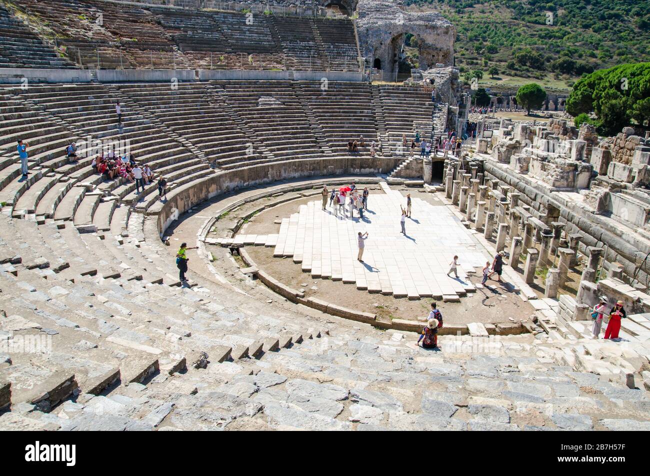 Efes, Turkey - October 1, 2015: People are visiting the ancient city of ...