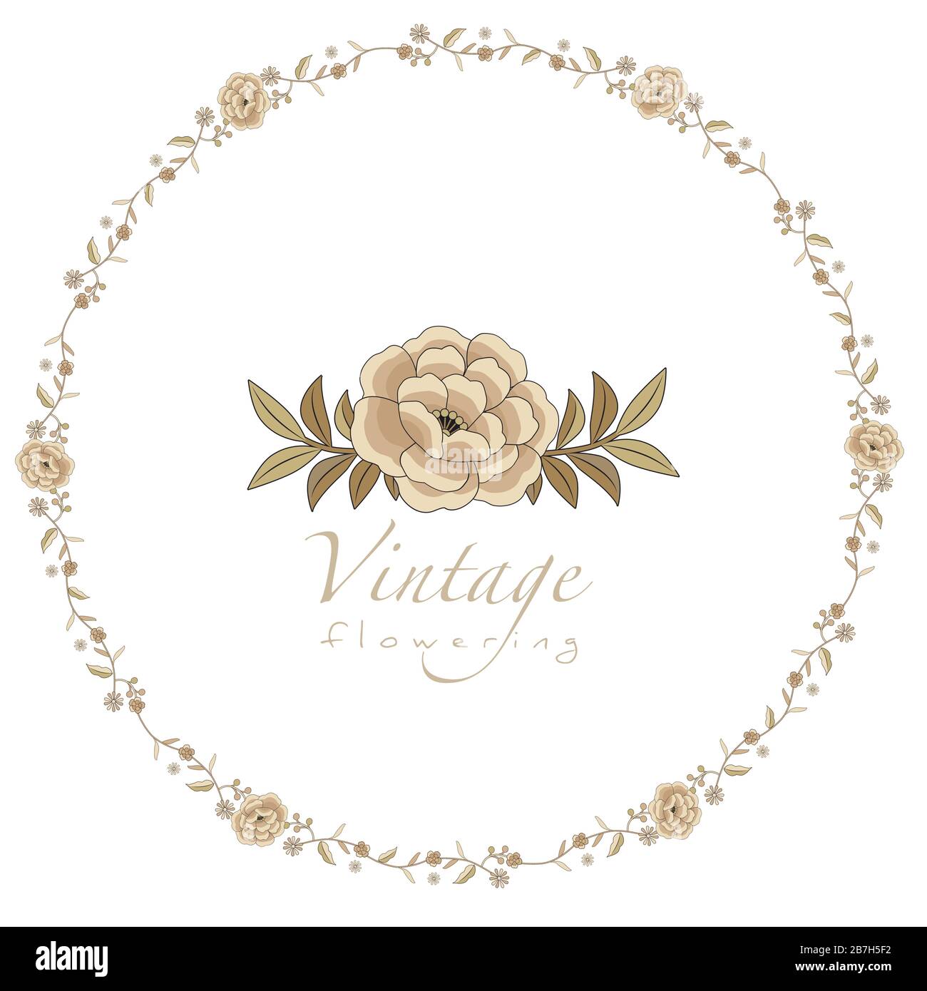 Wreaths or circular frames of stylized vintage retro flowers isolated ...