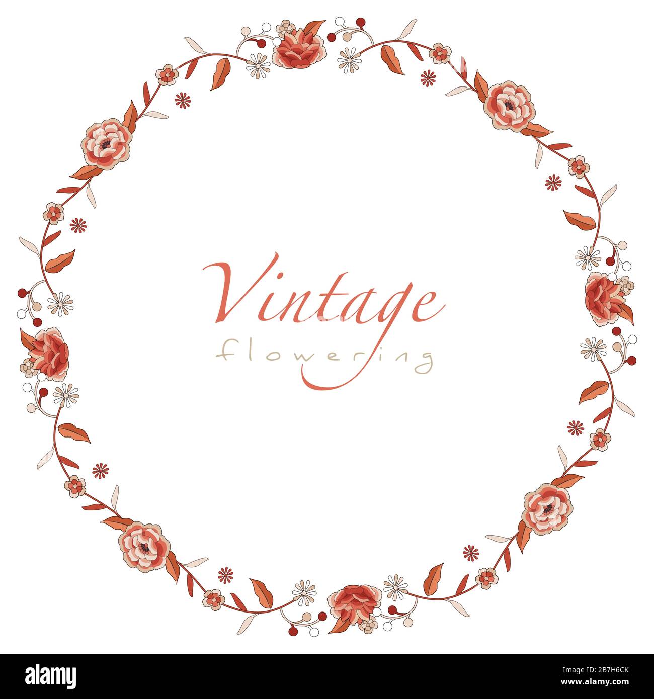 Wreaths or circular frames of stylized vintage retro flowers isolated ...