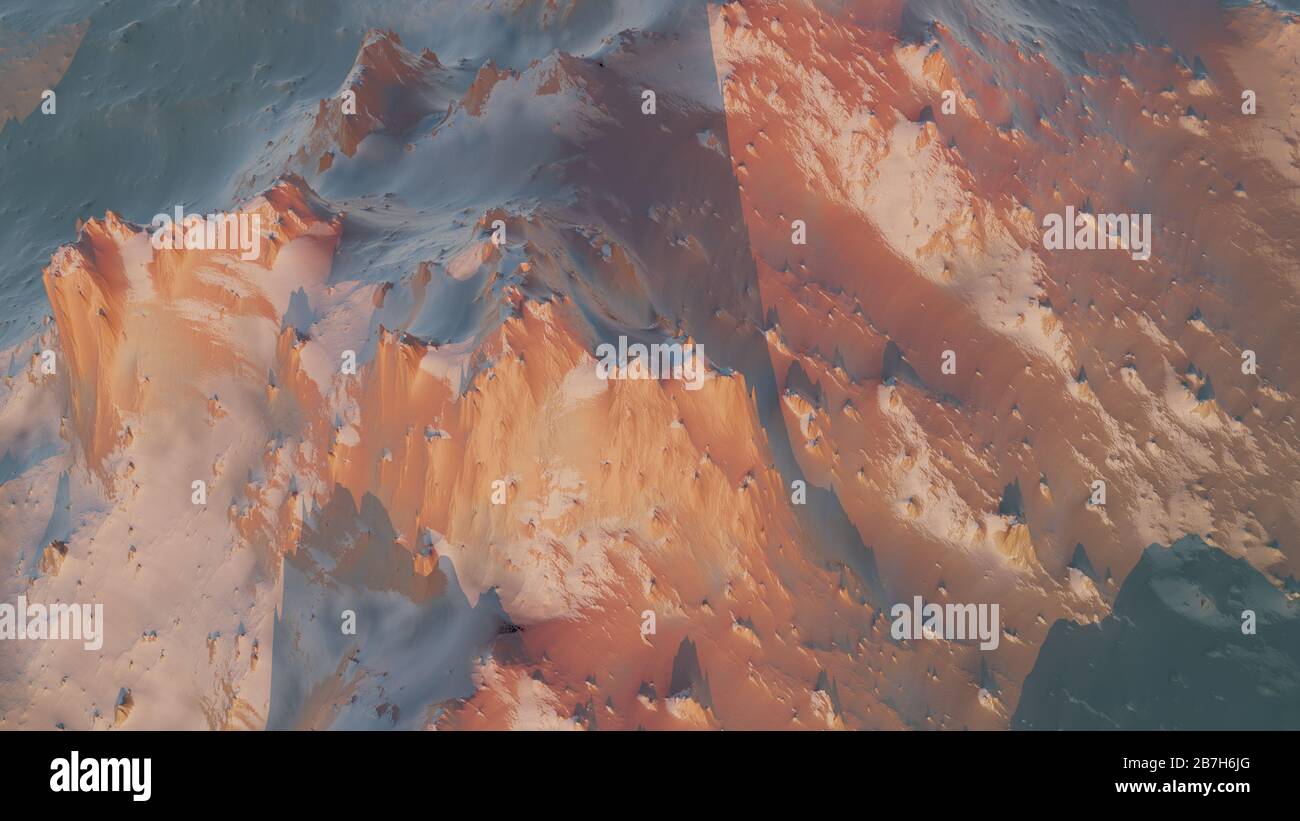 Landscape with red mountains, aerial view. 3D rendering Stock Photo - Alamy